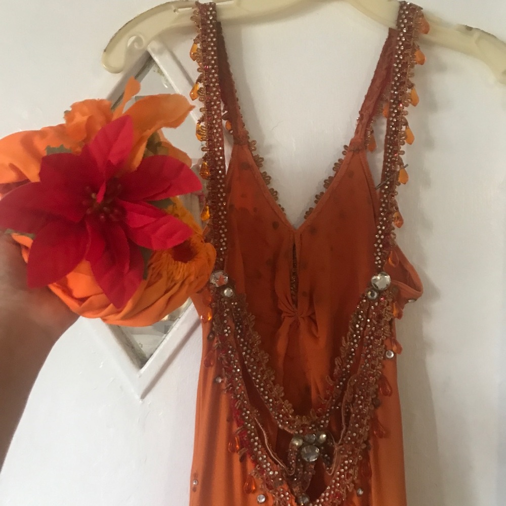 Orange Unique Ballroom Costume W/ Arm Decor - Gem